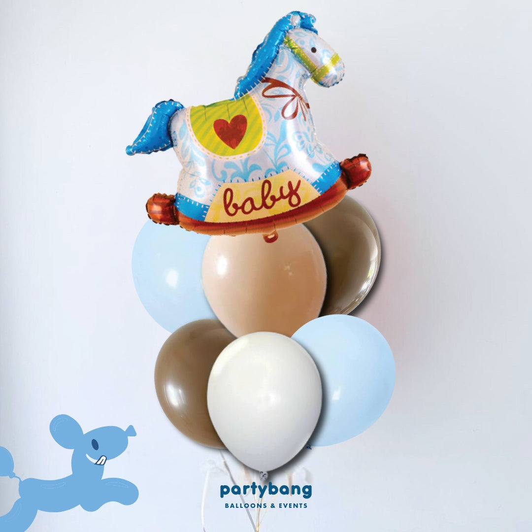 [Helium Inflated] 7pcs Balloon Cluster (Rocking Boy Horse) – Partybang