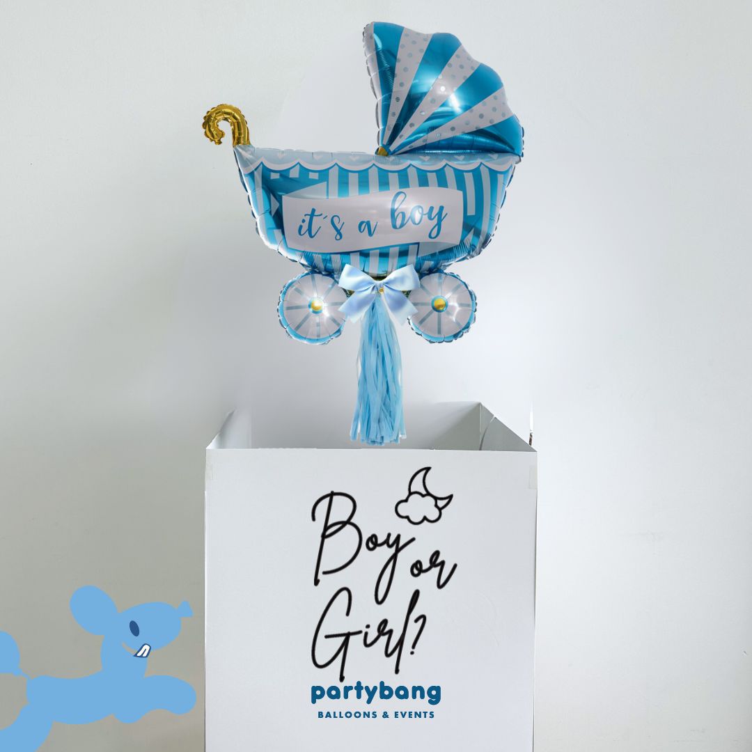 [Helium Inflated] Gender Reveal Surprise Box Pram – Partybang